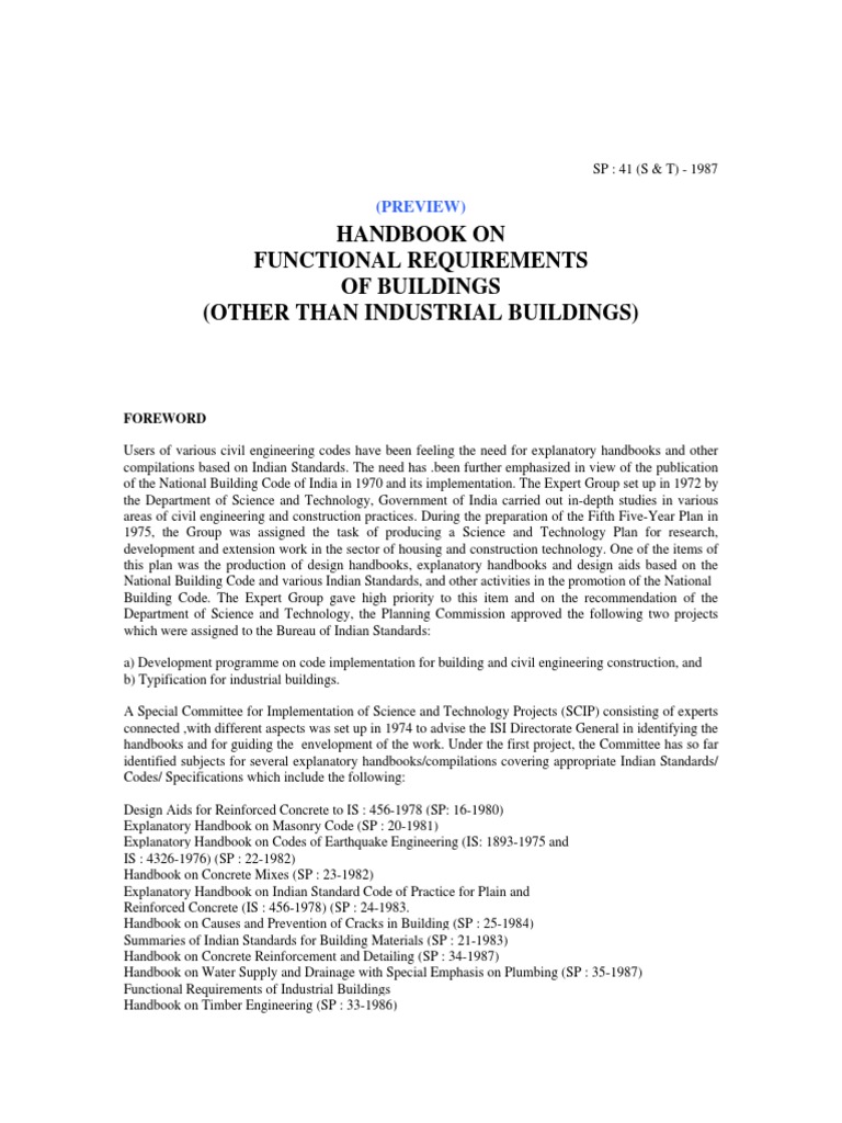 Handbook On Functional Requirements of Buildings (Other Than Industrial ...