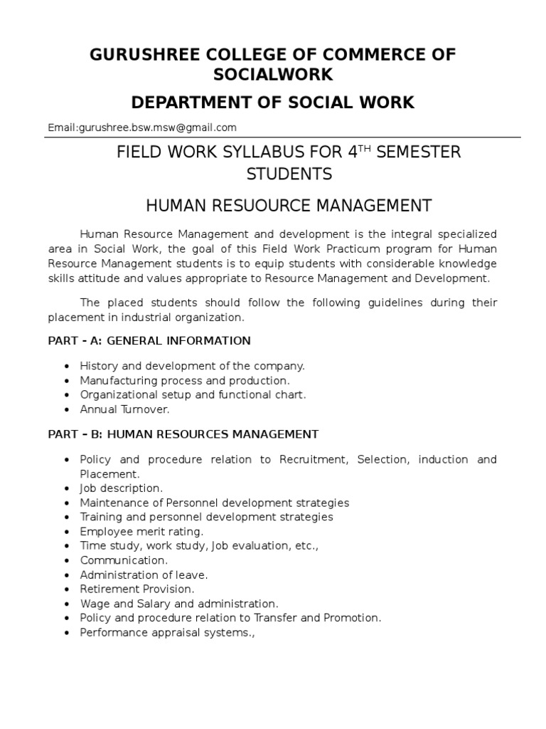 HR Management Field Work Syllabus | PDF