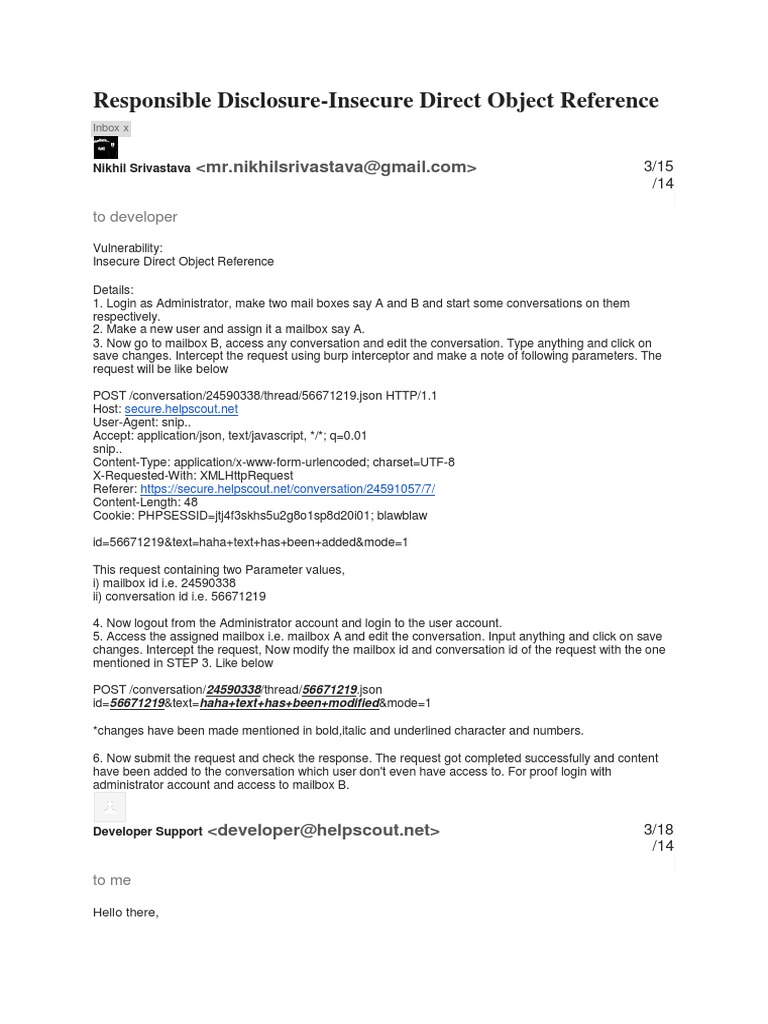 Insecure Direct Object Reference In Helpscout Json Email