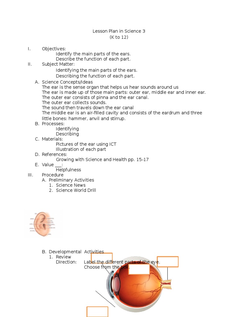 Lesson Plan in Science 3 | PDF | Ear | Hearing