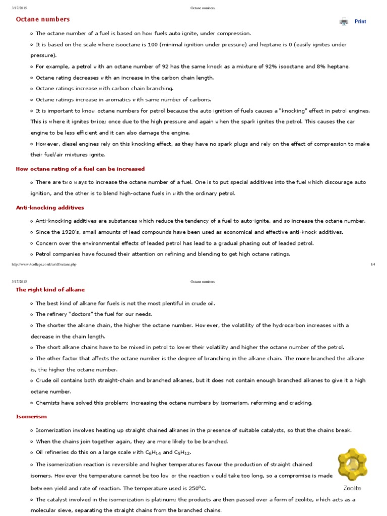 Octane Numbers | PDF | Cracking (Chemistry) | Alkane
