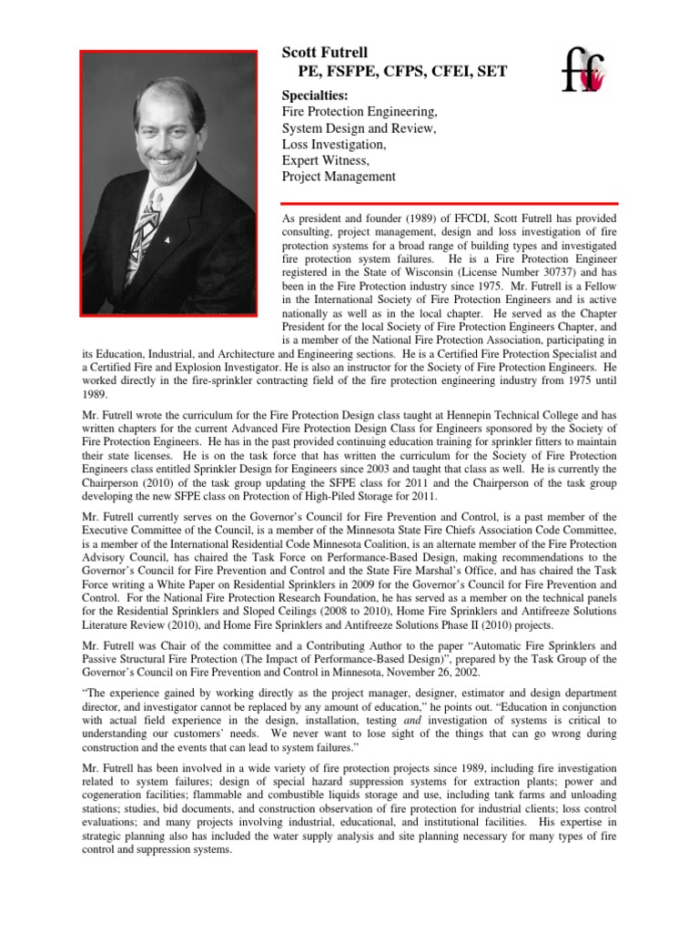 Scott Futrell Pe, Fsfpe, CFPS, Cfei, Set | PDF | Engineer | Fire ...