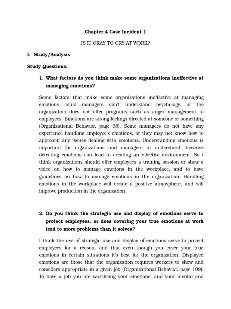 Chapter 4 Case Incident Solutions | PDF | Emotions | Facial Expression