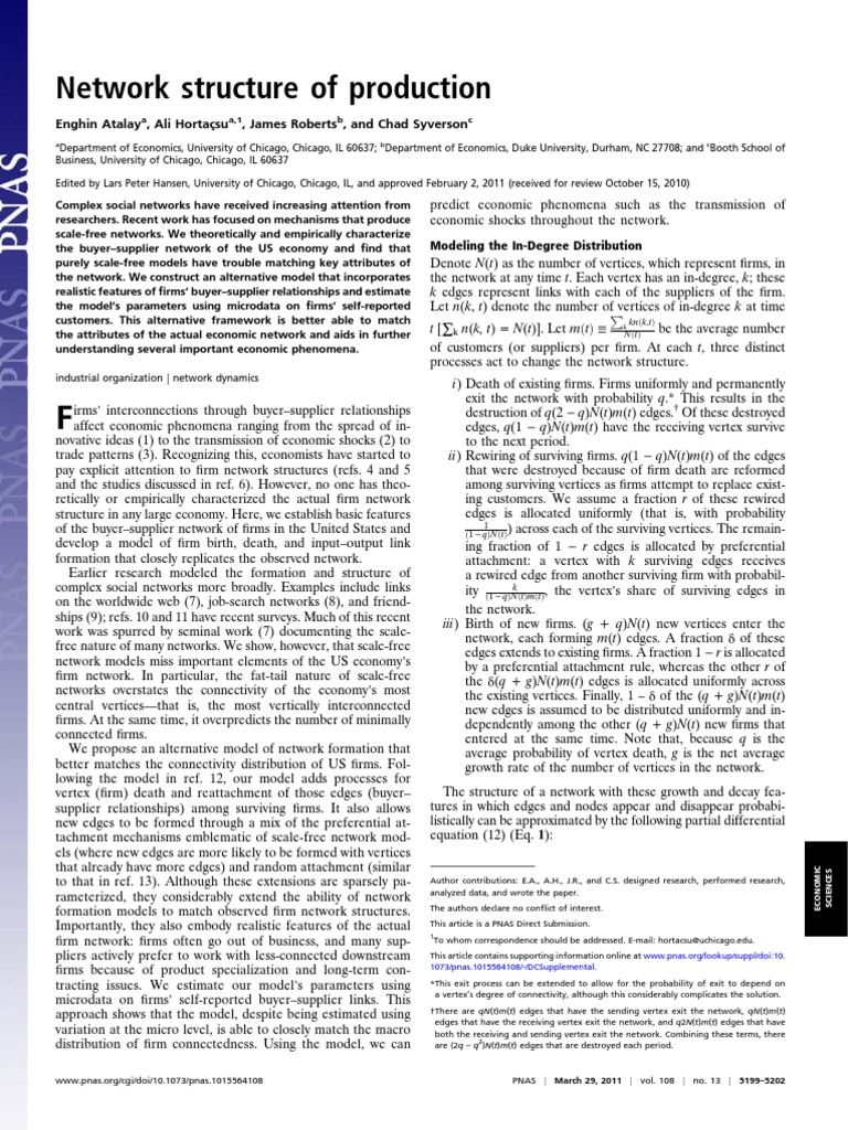 Network Structure of Production: KN ÐK TÞ N ÐTÞ | PDF | Teaching ...