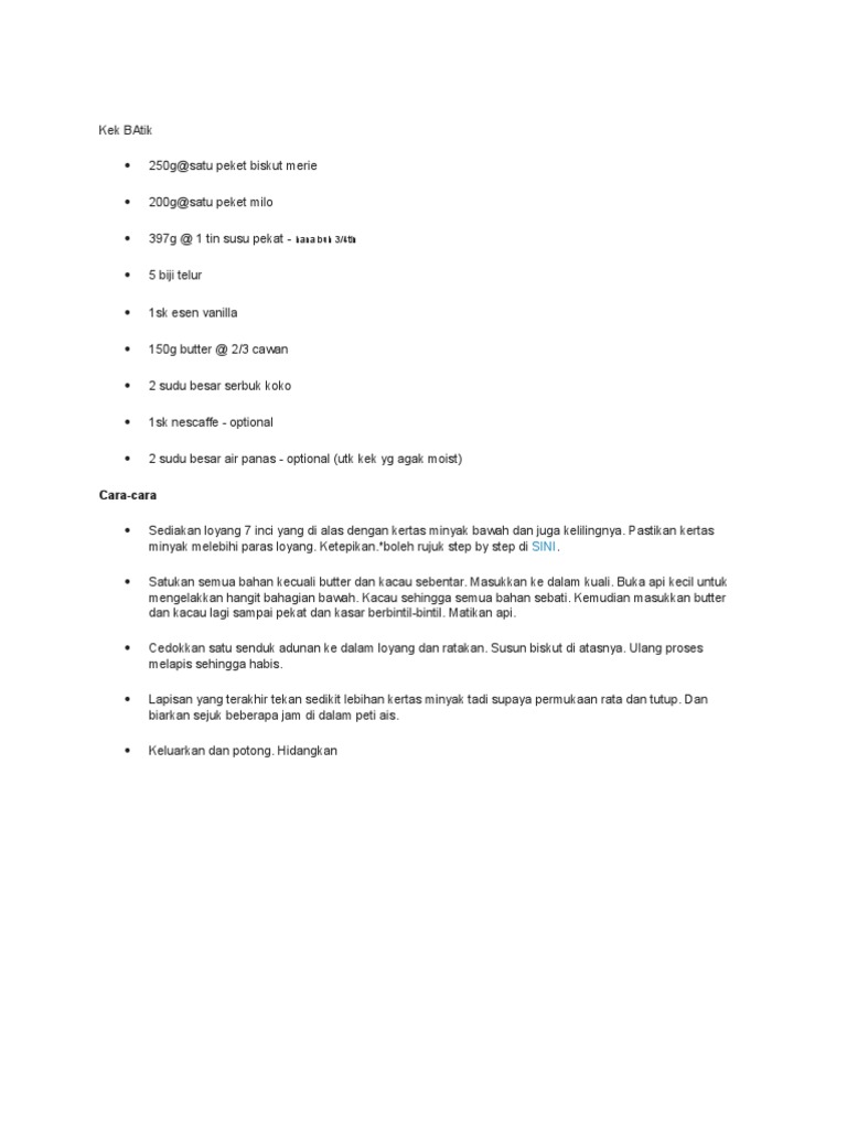 Kek BAtik | PDF | Memasak, Makanan, & Anggur