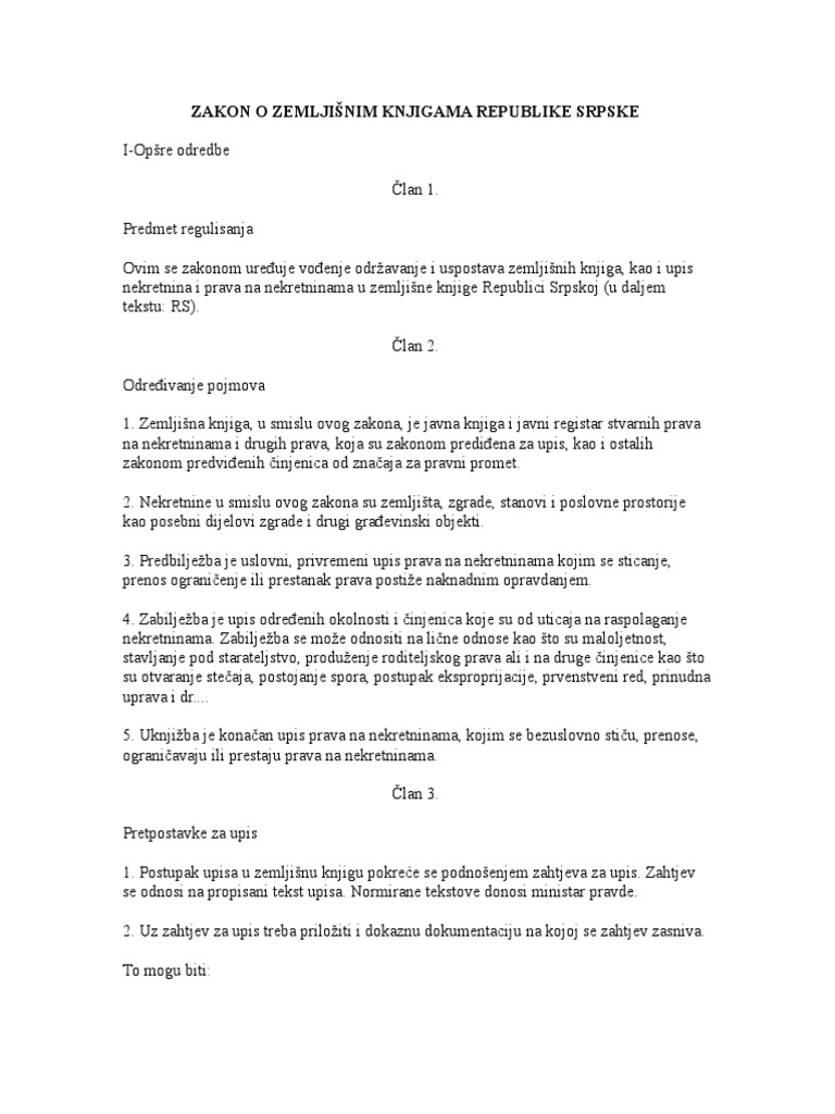 Zakon o Zemljišnim Knjigama Republike Srpske | PDF
