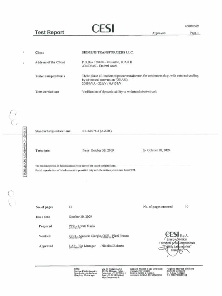 Transformer Test Certificates | PDF
