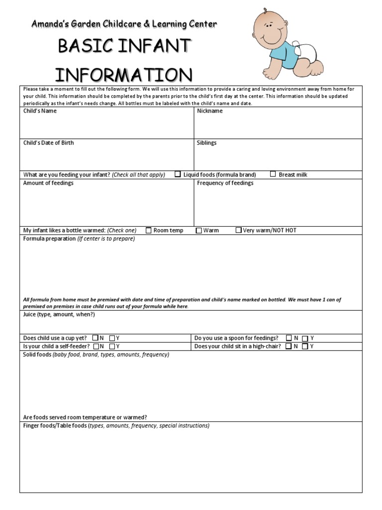 Infant Care Information Form | PDF | Wellness