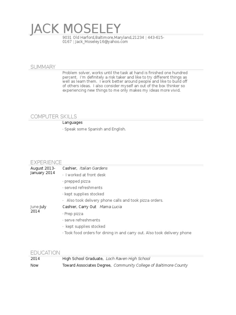 Jack Moseley: Resume Overview | PDF