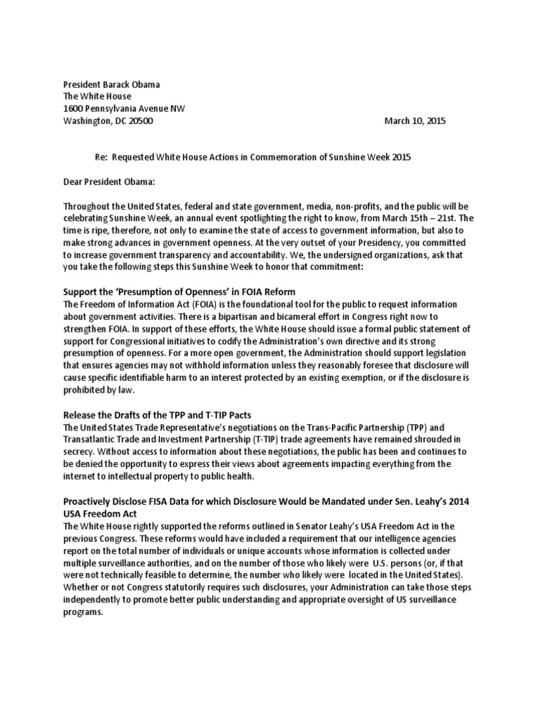 Sunshine Week Joint Letter Final | PDF | Freedom Of Information Act ...