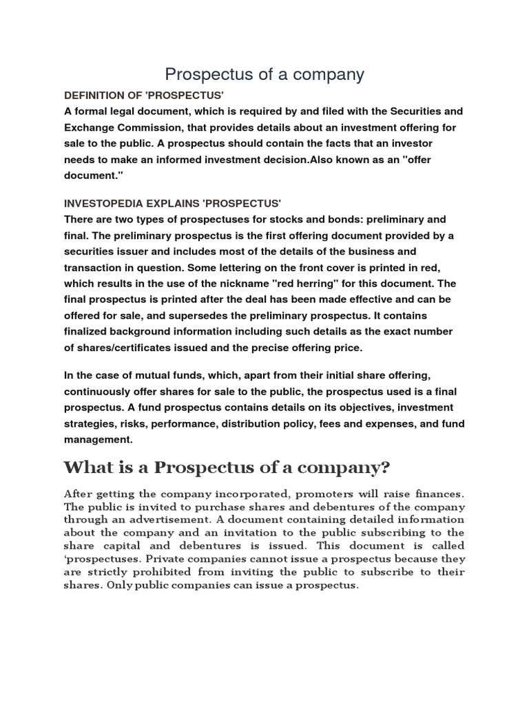 Prospectus of a Company | Stocks | Prospectus (Finance)