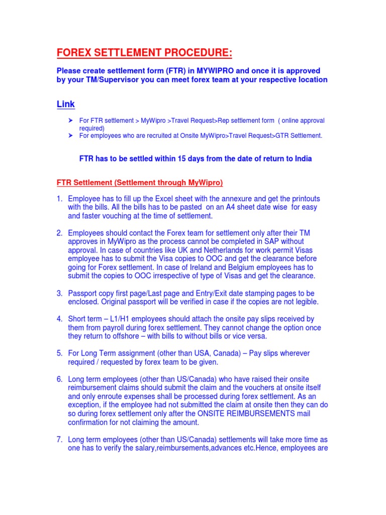 Procedure For FTR Settlement | PDF | Cheque | Travel Visa