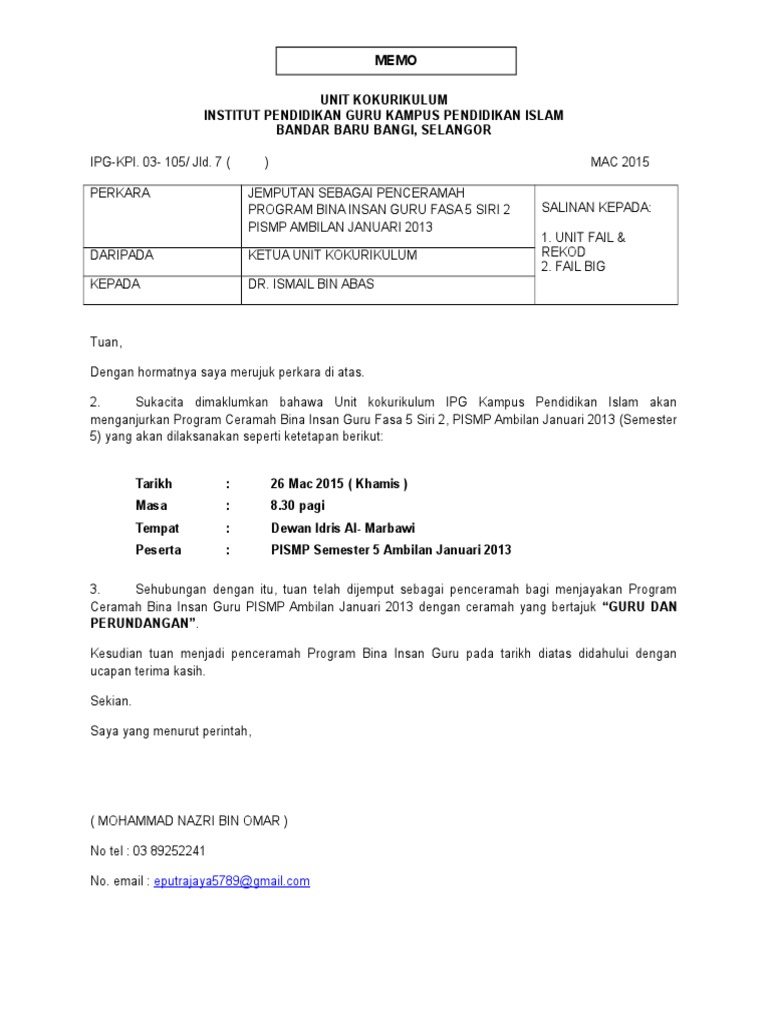 Memo Jemputan Penceramah 2 | PDF