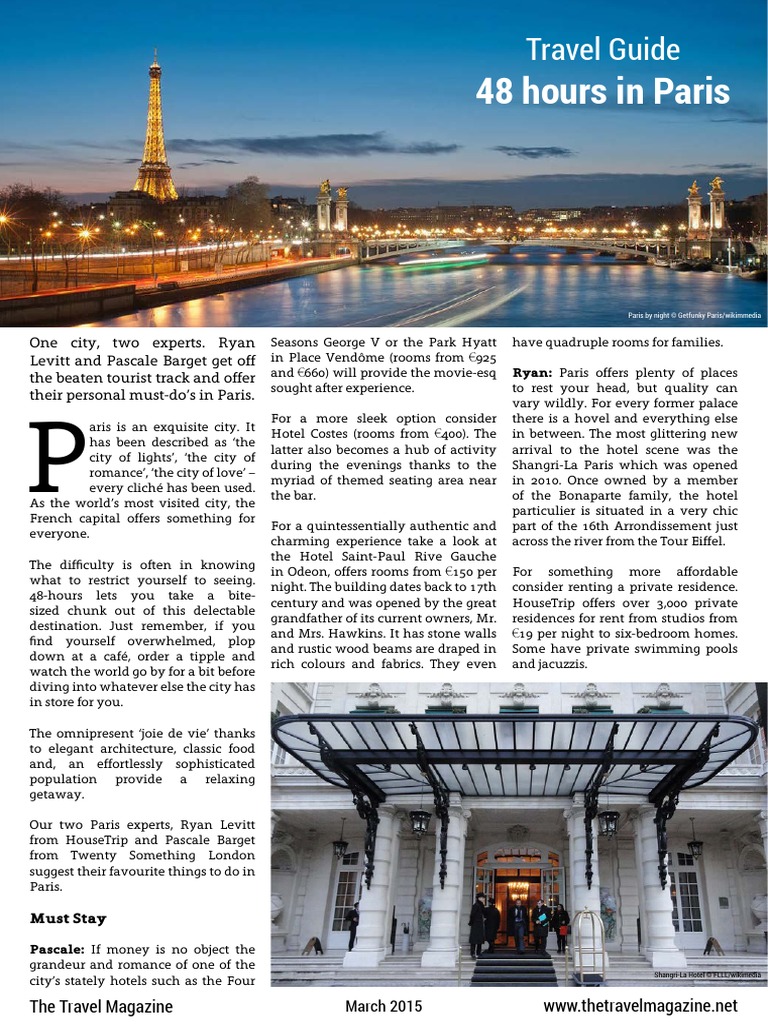 Travel Guide: 24 Hours in Paris | PDF | Paris | Coffeehouse