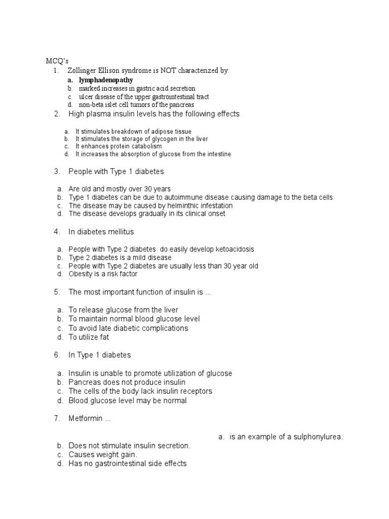 MCQ | PDF | Diabetes Mellitus Type 2 | Diabetes Mellitus