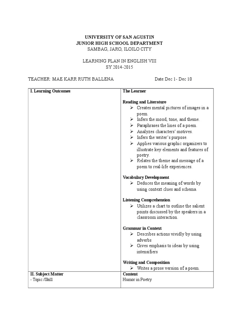 Lesson Plan - Humor in Poetry | PDF | Poetry | Lesson Plan