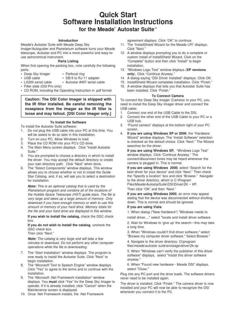 Meade Autostar Updater Quick Start Guide | PDF | Microsoft Windows | Personal Computers
