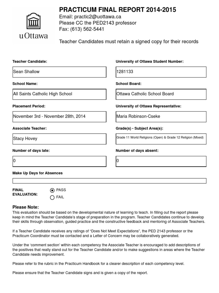 Practicum Final Report - Sean Shallow | PDF | Lesson Plan | Teachers