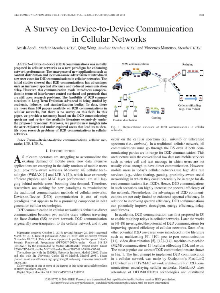 A Survey On Device-To-Device Communication in Cellular Networks ...