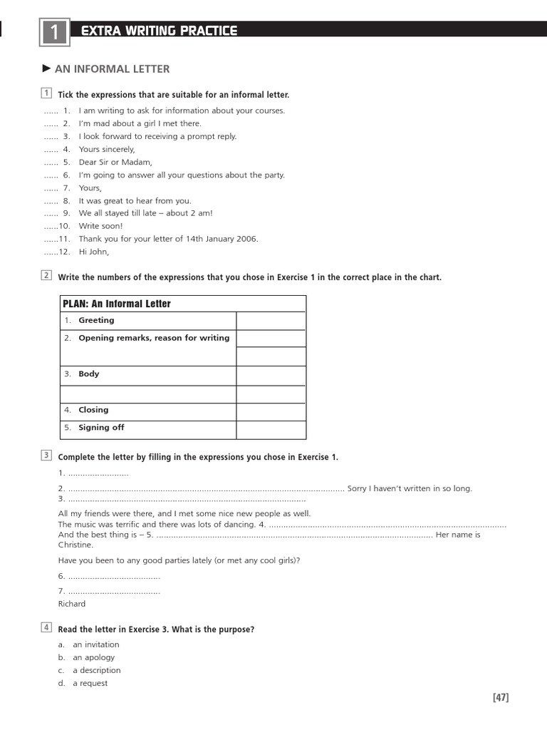 Extra Writing Practice: An Informal Letter | PDF | Language Arts ...