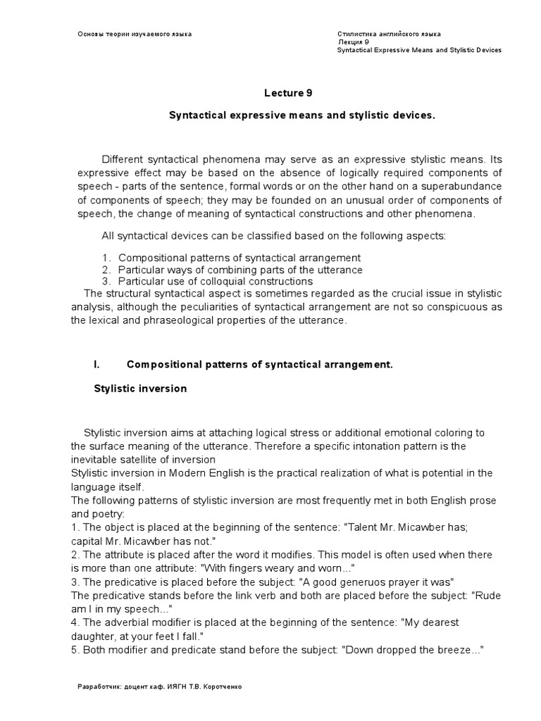 Syntactical Expressive Means and Stylistic Devices | PDF | Sentence ...