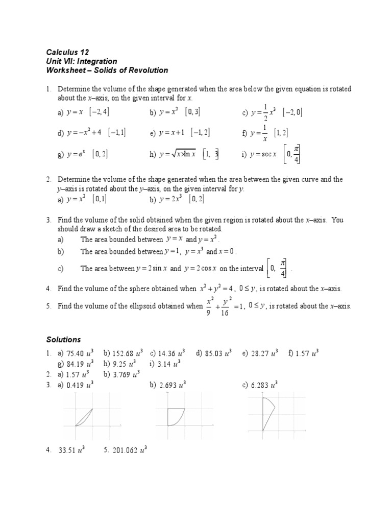 Solids of Revolution Volume Worksheet | PDF | Teaching Methods & Materials