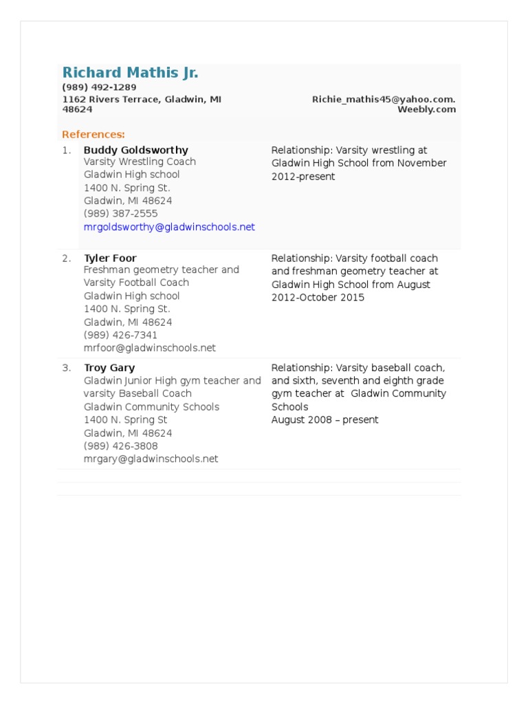 Functional Resume Reference Sheet | PDF | Sports & Recreation ...
