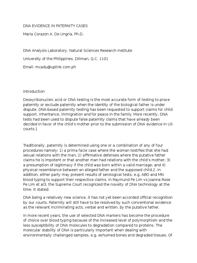 Dna Evidence in Paternity Cases | PDF | Dna Profiling | Microsatellite