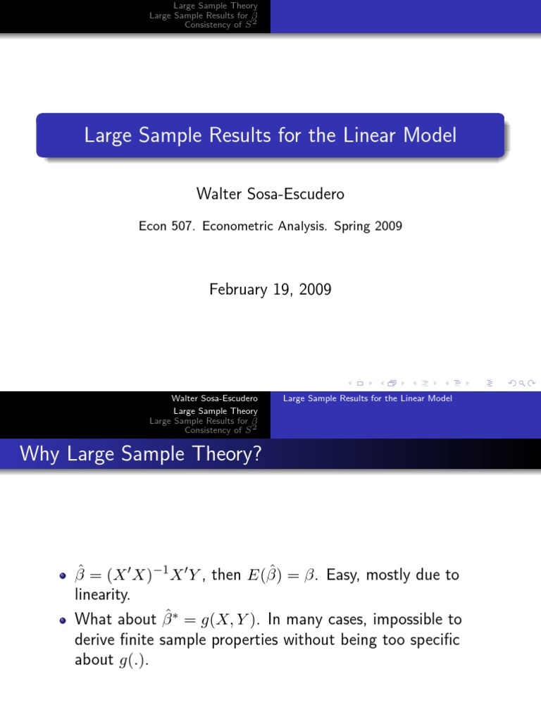 Large Sample Results For The Linear Model: Walter Sosa-Escudero | PDF | Ordinary Least Squares ...