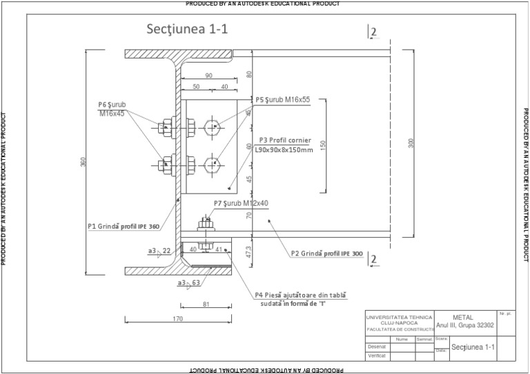 Sec Iunea 1-1: Urub M16x55 Urub M16x45 | PDF