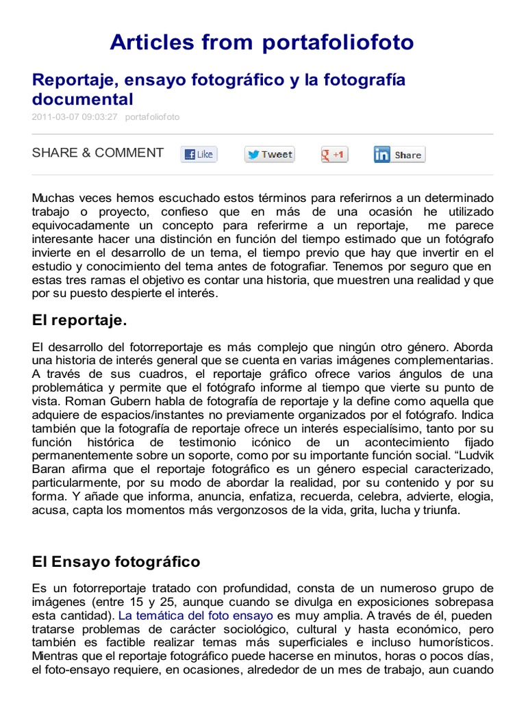 Reportaje y ensayo fotográfico explicados | PDF | Fotografía aérea ...