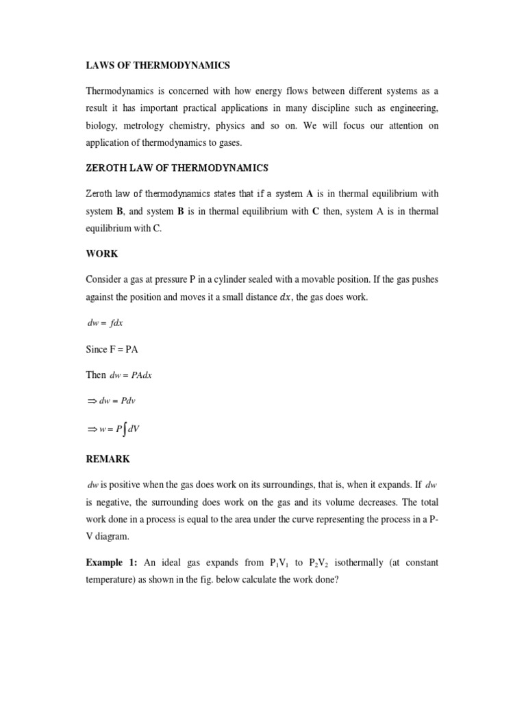 Zeroth, 1st and 2nd Laws of Thermodynamics | PDF | Heat | Thermodynamics