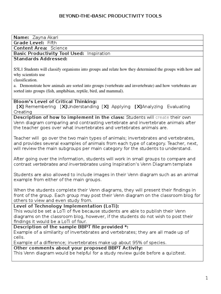 Vertebrates And Invertebrates Venn Diagram
