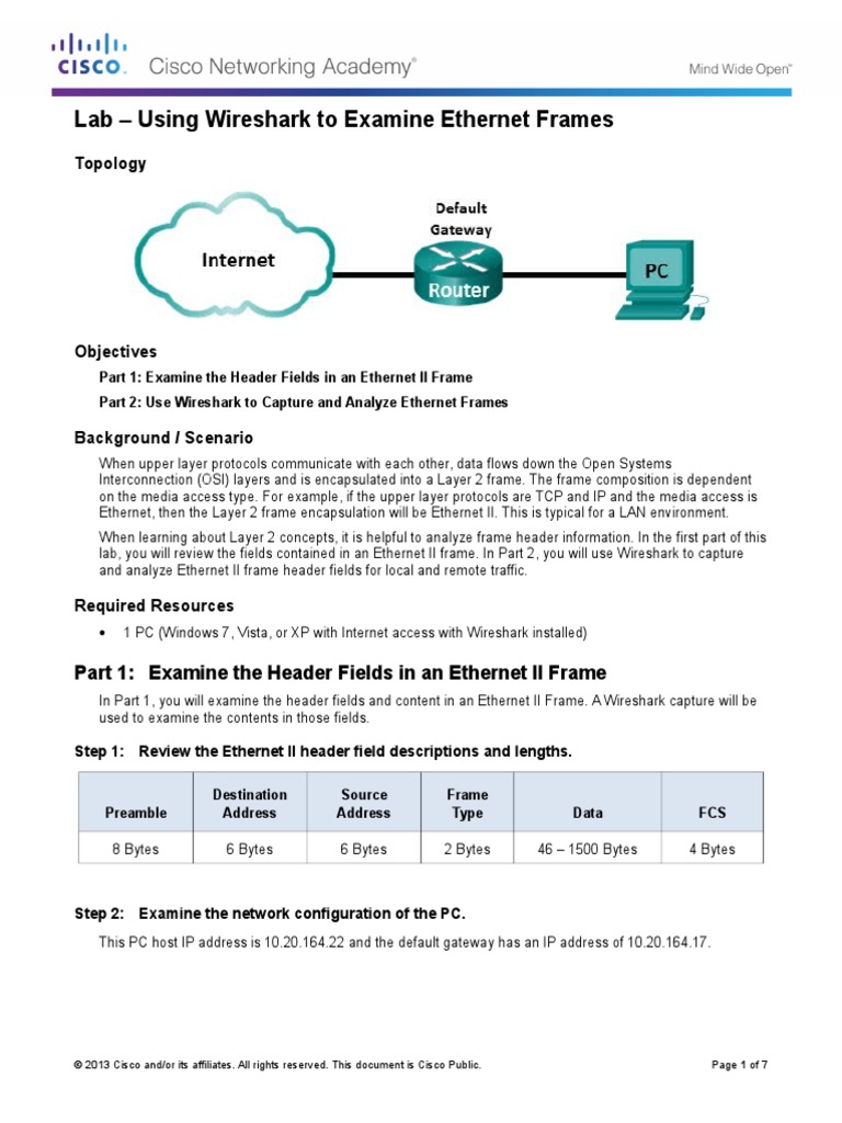 5.1.4.3 Lab - Using Wireshark To Examine Ethernet Frames | PDF | Ethernet | Network Interface ...