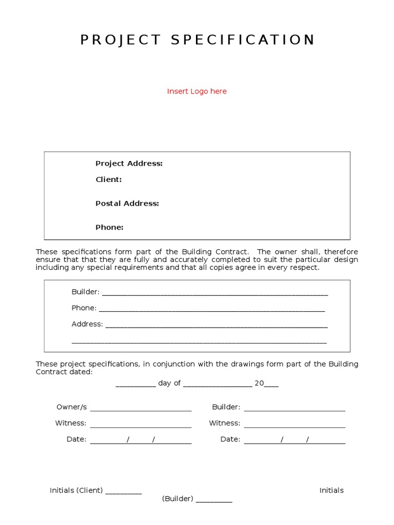 Building Contract Specification-Template | PDF | Bathroom | Cabinetry