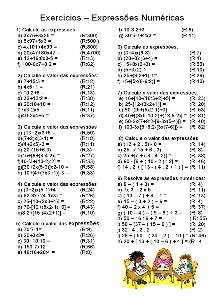 6° Exercicios Expressões Numéricas | PDF