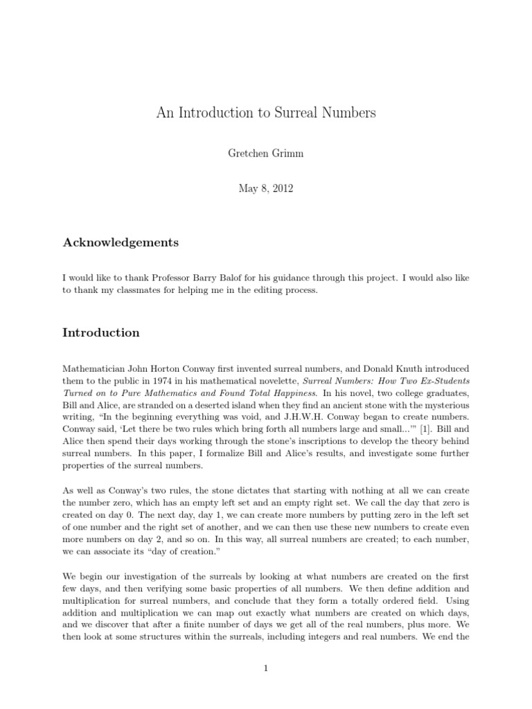 Surreal Numbers | PDF | Mathematical Proof | Multiplication