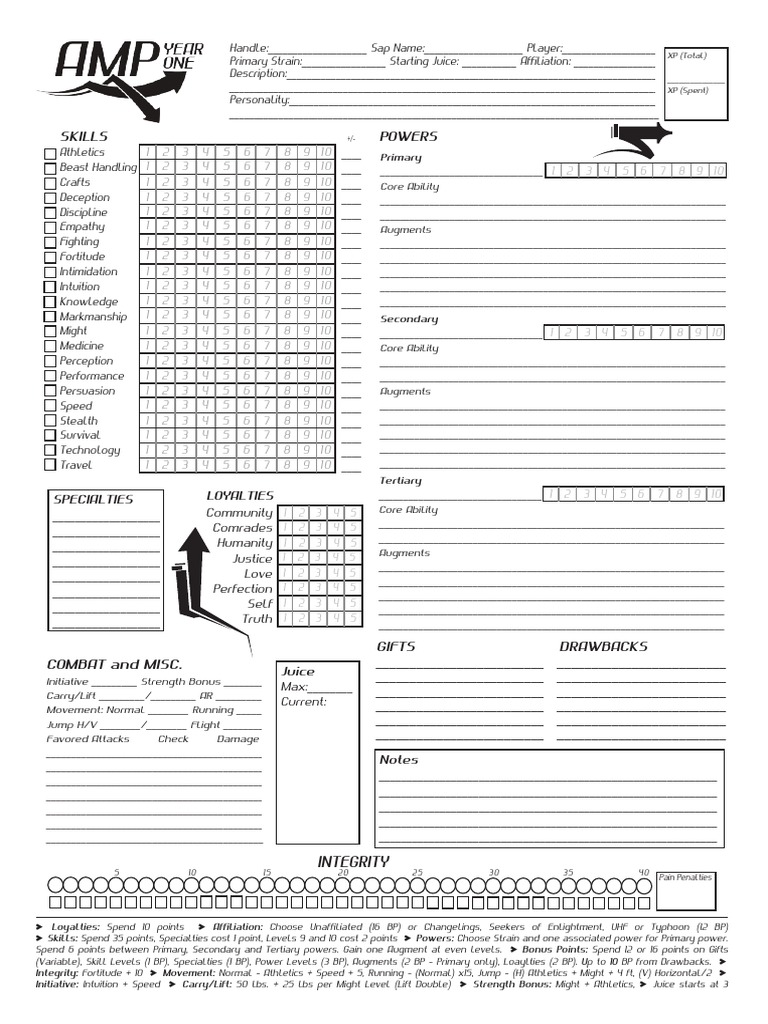 AMP - Year One Character Sheet | PDF | Role Playing Games | Leisure