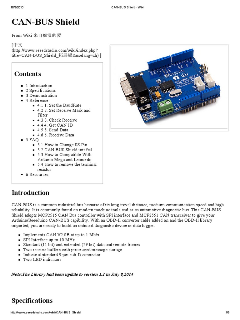 CAN-BUS Shield - Wiki | PDF | Computer Engineering | Computing