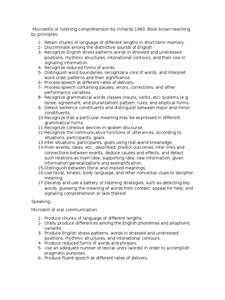 Listening Microskills in English 1983 | PDF | Word | Stress (Linguistics)