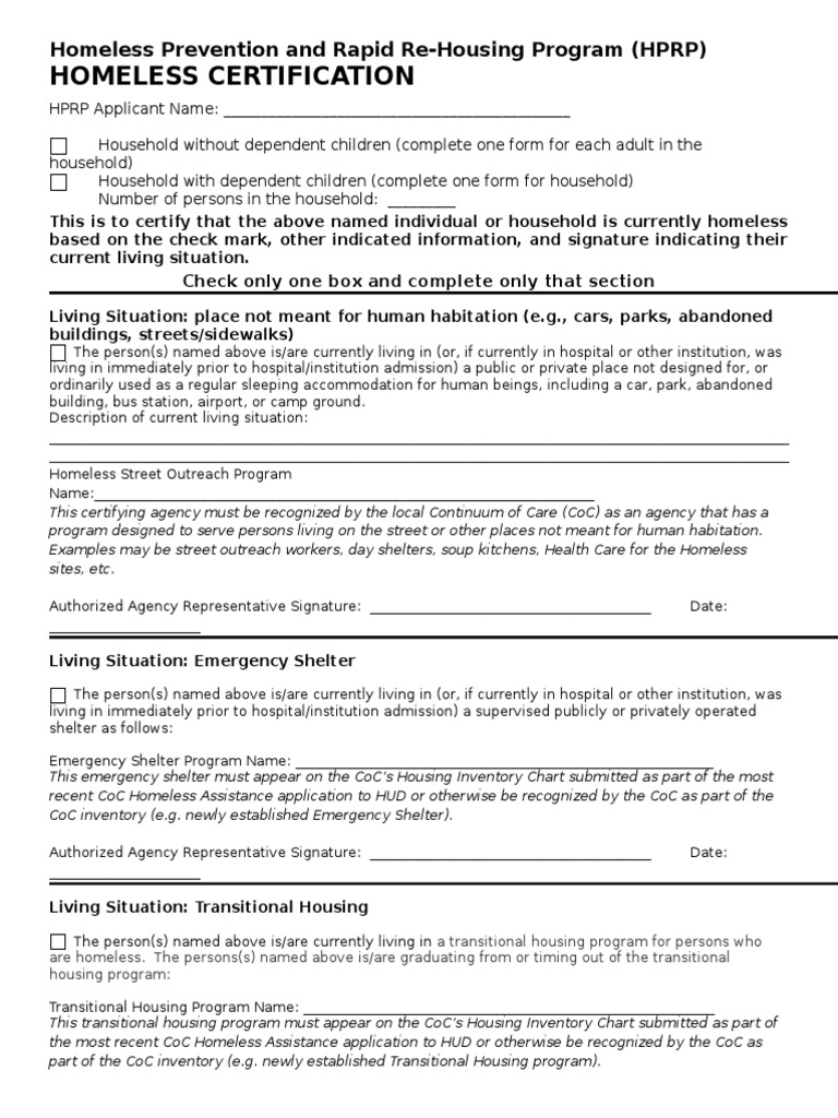 Homeless Certification: Homeless Prevention and Rapid Re-Housing ...