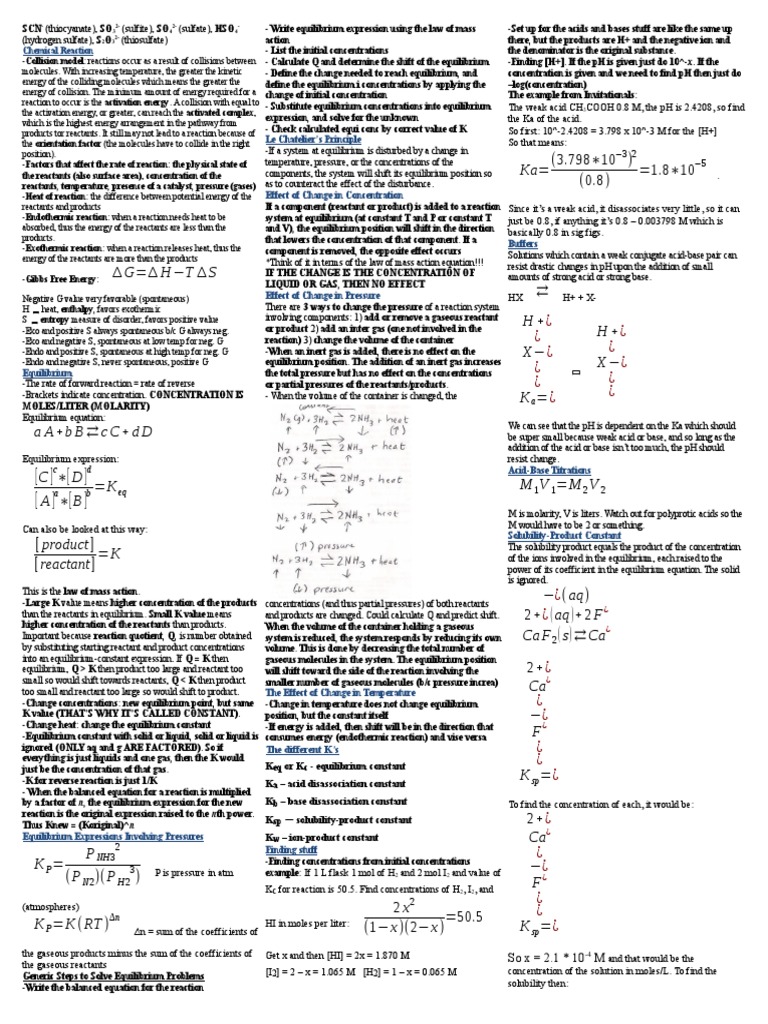 Equilibrium Cheat Sheet Inhouse | PDF | Chemical Equilibrium | Chemical ...