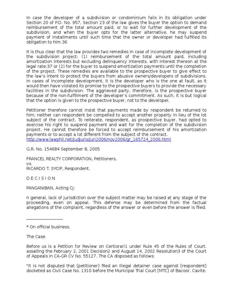 PD 957 Jurisprudence | PDF | Pleading | Laches (Equity)