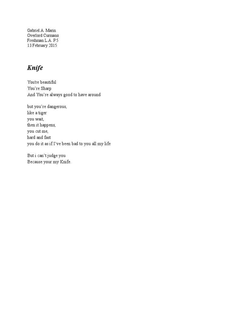 Poem: The Beauty of a Knife | PDF