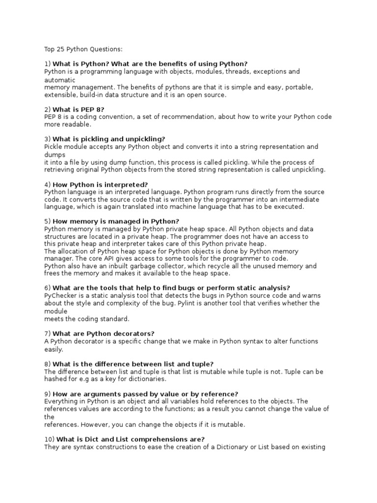 Python Interview Questions Pdf Anonymous Function Python Programming Language