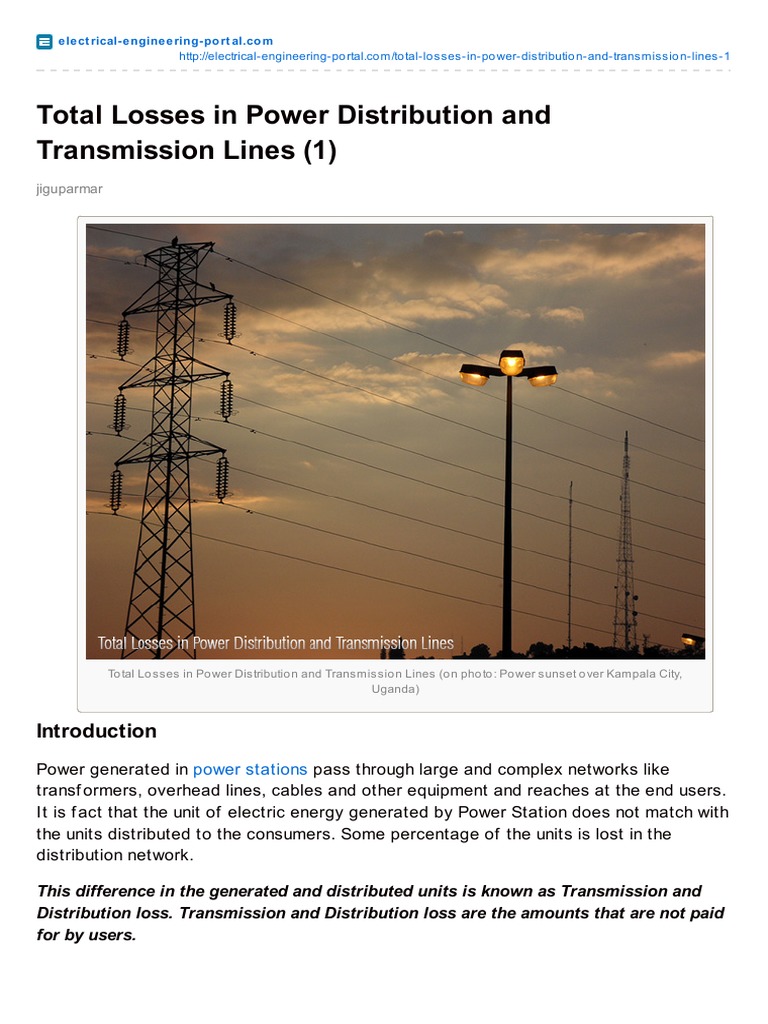 Total Losses in Power Distribution and Transmission Lines 1 | PDF ...