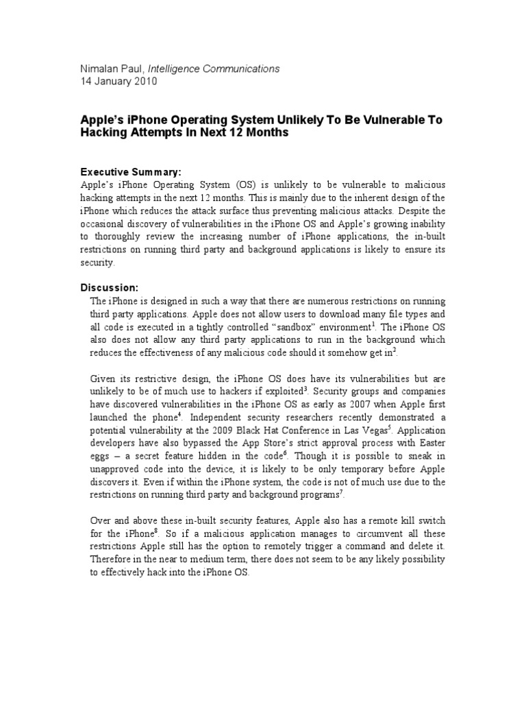 iPhone OS Security Outlook 2010 | PDF | Ios | Operating System