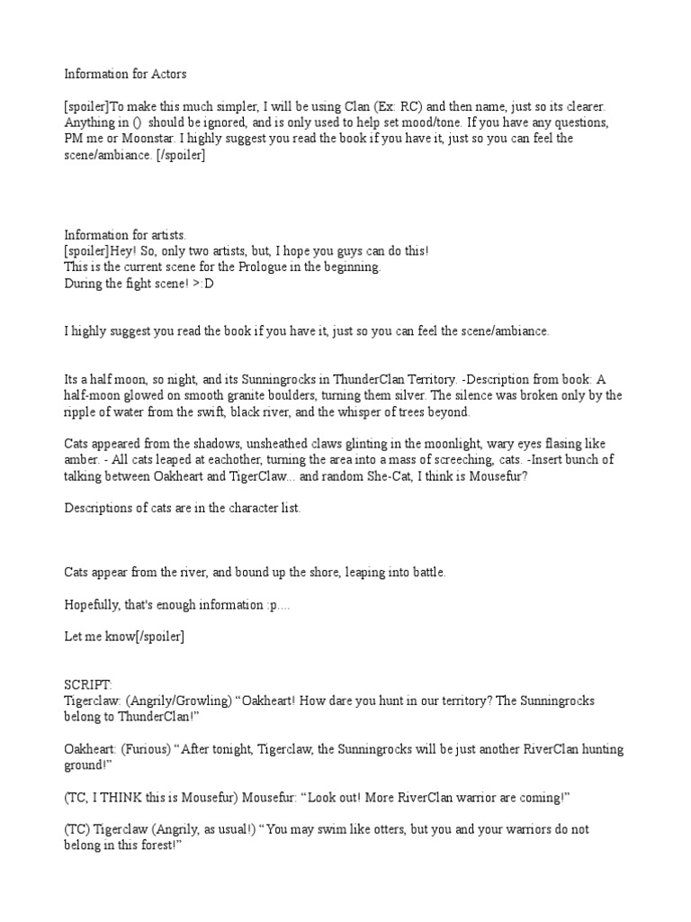 Script | PDF | Warriors (Novel Series)