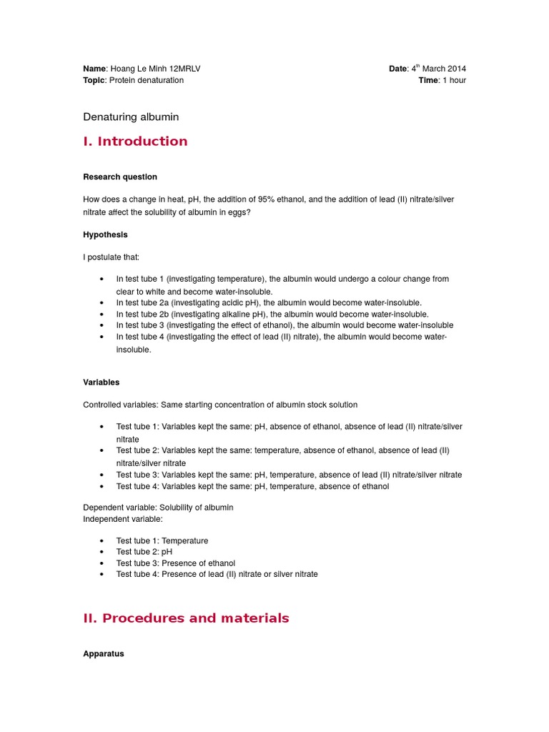 Lab Denaturing Albumin | PDF | Ph | Denaturation (Biochemistry)