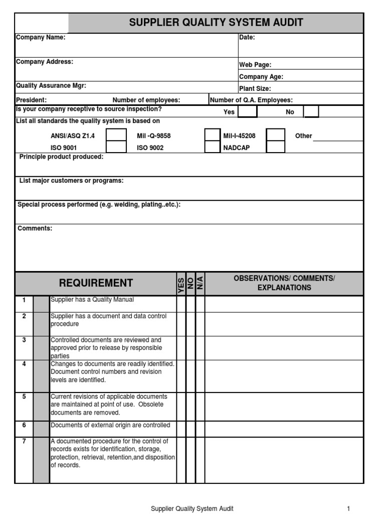 SupplierAudit Formate | PDF | Quality Management System | Audit